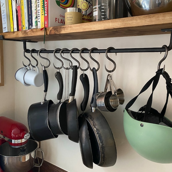 Kitchen Rail Made From Raw Steel With S Hooks | Hanging Rail | Utensil ...