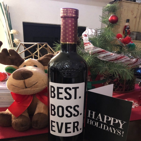 Funny Boss Wine Label + Card Best Boss Ever Handmade Boss's Christmas ...
