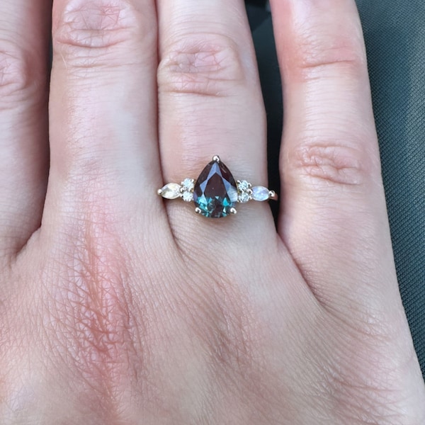 1.25ct Teardrop Color-change Alexandrite Moonstone Wedding Ring Set ...