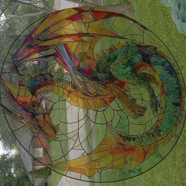 Dragon Stained Glass Window Cling Decal Sticker Window Film Dragoncore ...