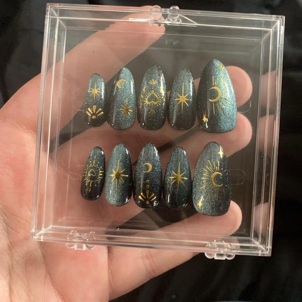 Blue and White Porcelain Nails/3d Floral Press on Nails Long Square ...