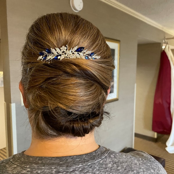 Blue Sapphire Hair Piece Crystal Hair Comb Floral Bridal Hair ...