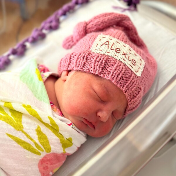 Name Tag ONLY Custom Wording Hand Embroidered Stitched Baby Hats Tags ...
