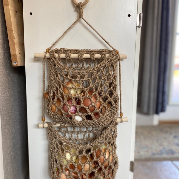 Jute Wall Hanging Basket. 3 Tier. Storage for Fruits, Vegetables, Onion ...