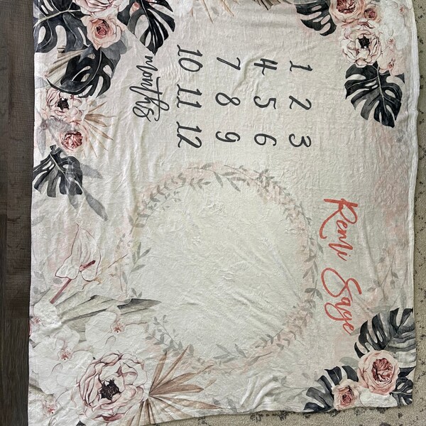 Personalized Milestone Blanket Girl Tropical, Custom Milestone Blanket ...