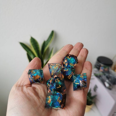 Nebula Patina Holographic Handmade Resin Sharp Edge Dice Set for Dnd, D ...