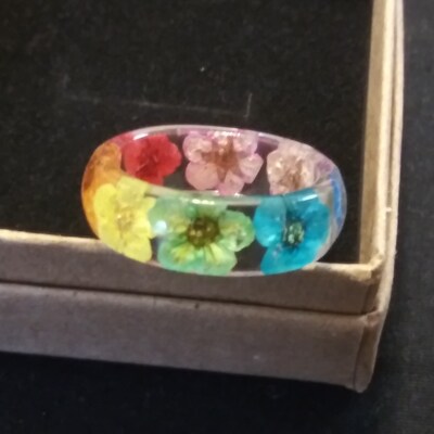 Real Flower Ring / Rainbow Blossom / Pressed Flower Jewelry / Gifts for ...
