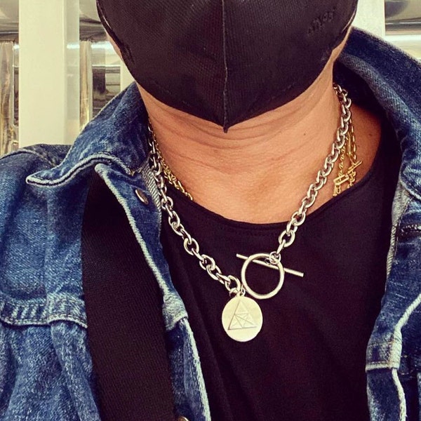 Silver Toggle Bar Chunky Choker Necklace, Chunky T-bar Chain Link ...