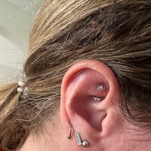 16G Silver Flower Sparkle Curved Barbell/rook Earring/eyebrow Ring/rook ...