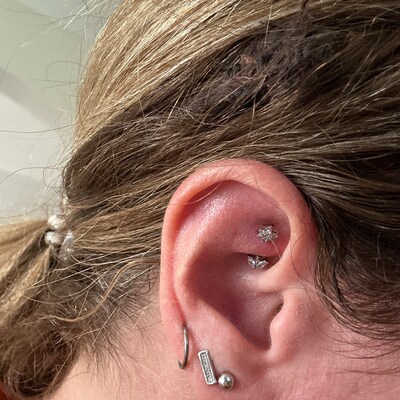 16G Silver Flower Sparkle Curved Barbell/rook Earring/eyebrow Ring/rook ...