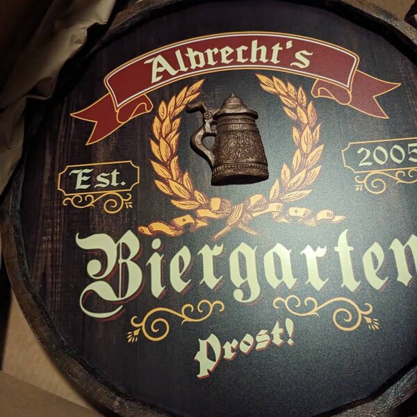 Biergarten Personalized Barrel End Bar Sign - Etsy