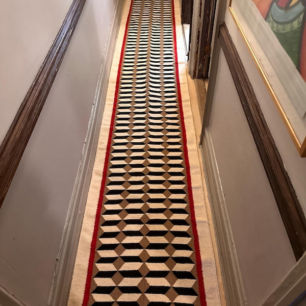 Black Beige Jute Runner Rug | Modern Geometric Style Staircase Runner ...