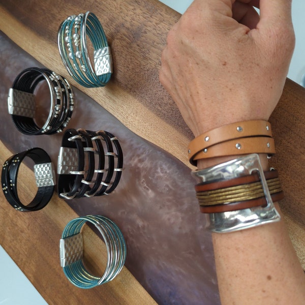 The Defender Bold and Edgy Statement Leather and Silver Cuff Bracelet ...