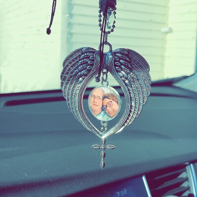 Angel Wing Car Rear View Mirror Photo Memorial Charm, Choose Your Quote ...