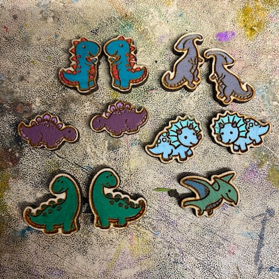 Cute Dino Stud Earrings Bundle Glowforge Svg File, Dinosaur Stud Earrings SVG, Glowforge Laser ...