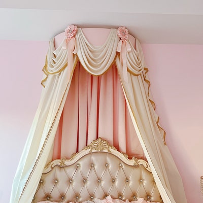 Bed Crown Canopy With Jacquard Curtains W25 H108 - Etsy