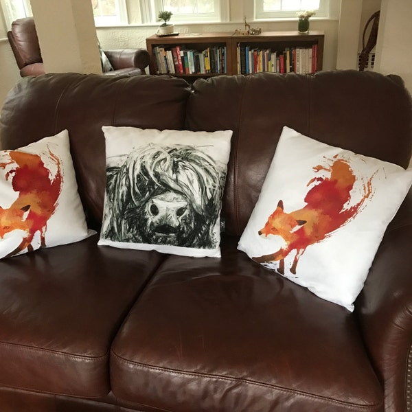 Charcoal Highland Cow Cushion by Bex Williams Hand-made Vegan-suede ...