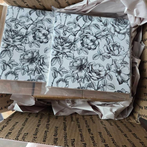 Black and White Toile Floral Ceramic Wall Tiles - Backsplash Kitchen ...