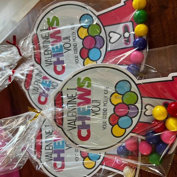 Gumball Machine Kids Valentines Cards, I Chews You Valentine's Day Card ...