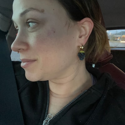 Beaded Raspberry Earrings With Gold or Silver Huggie 3D Handmade Glass ...