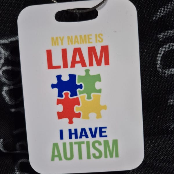 Autism Bag Tag, Autism Alert Tag, Personalized Bag Tag, Autism Hang Tag ...