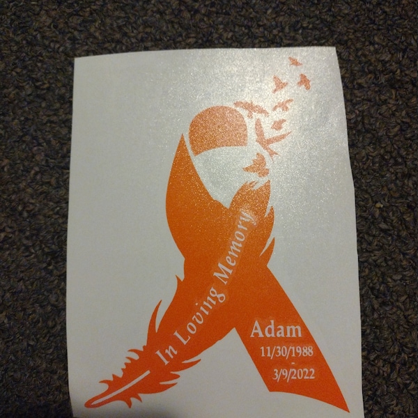 Orange Leukemia Ribbon Decal, Leukemia Awareness Feather Ribbon ...