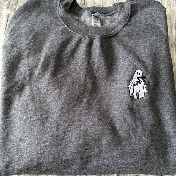 Embroidered Ghost Sweatshirt, Halloween Sweatshirt, Black Cat, Fall ...