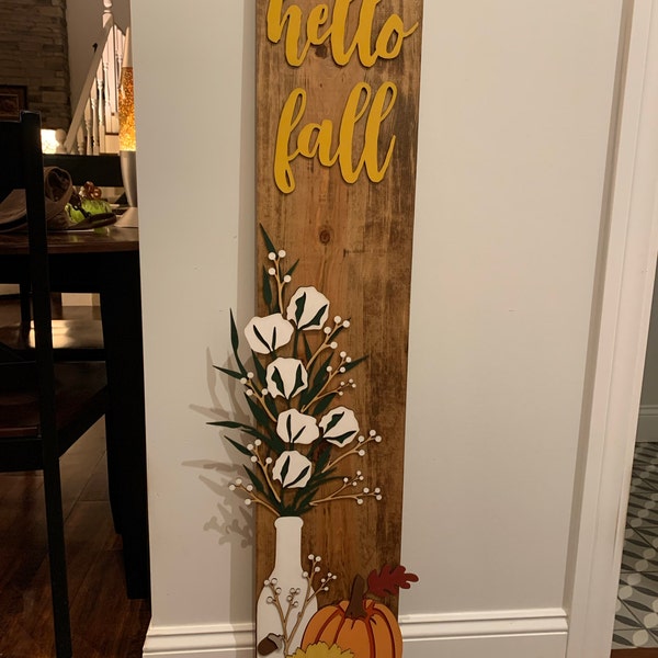 Hello Fall Pumkin Cotton Porch Leaner Sign SVG File Autumn Pumpkin ...