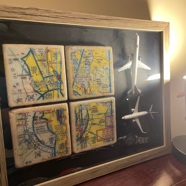 DTW Detroit Aviation Charts on Stone Coasters - Set of 4 Gift Pilots ...