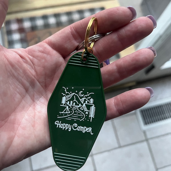 Happy Camper Vintage Motel Green Keychain Camping Keychain - Etsy