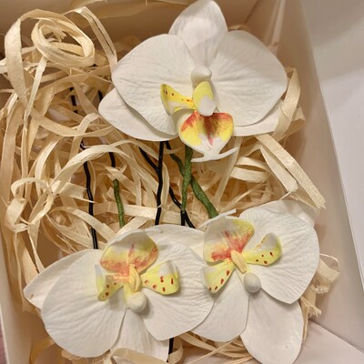 Gold Orchid Hair Pin Tropical Headpiece Golden Flower Clip - Etsy