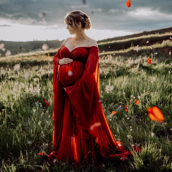 Maternity Robe Dress With Ruffles Sheer Tulle Maternity Dress for ...