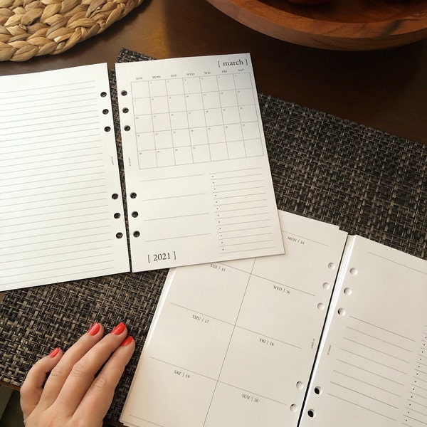Dated Monthly Calendar Planner Inserts, A5 6-ring Punch, Half Letter ...