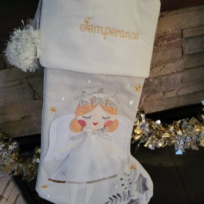 Angel Christmas Stocking, Cream Angel Stocking, Personalized Christmas ...