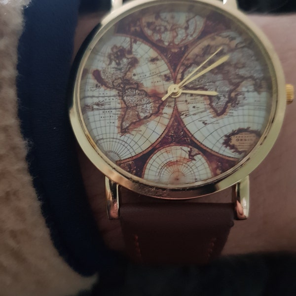 Wrist Watches Antique World Map, Watch World Map, Travel Clock, Men's ...