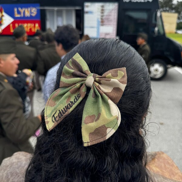 Patriotic RWB Name Tape Bow, Military Bow, Personalized, Air Force Bow ...