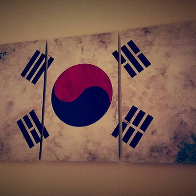 Triptych South Korea Flag Hanging Rustic Worn Metal Wall Art - Etsy