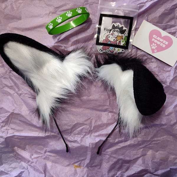 Black / White Cosplay Kitten Cat Headband Ears Tail Choker Collar Paw ...