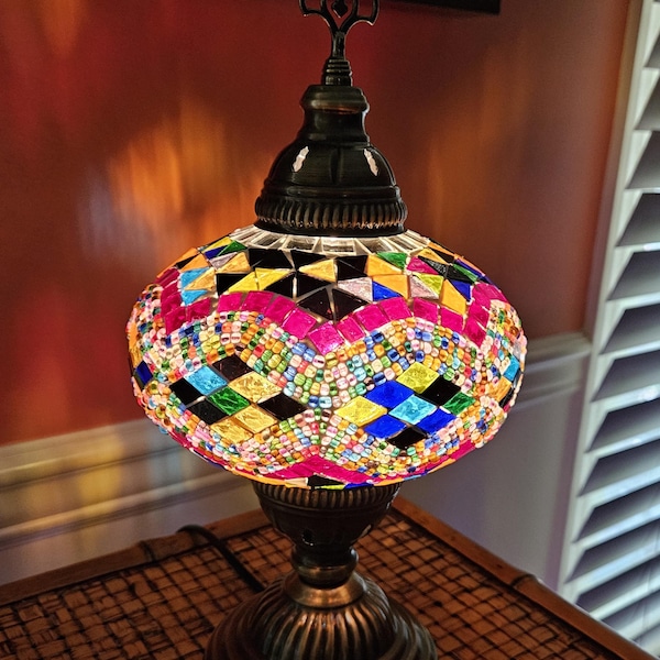 Customizable Turkish Mosaic Table Lamp – 35cm Handcrafted Moroccan Boho ...