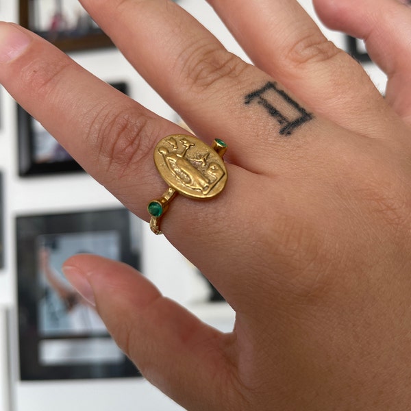 Aphrodite Signet Coin Ring | Greek Art Venus Ring | 925 Sterling Silver ...