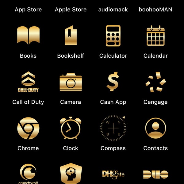 5000+ Gold iPhone Ios 18 App Icons Pack | Gold Icon Aesthetic Black ...