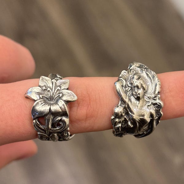 Dainty Solid 925 Sterling Silver Flower Floral Adjustable Spoon Ring - Etsy