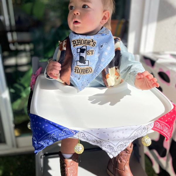 Personalized Cowboy/rodeo BLUE Bandana 1ST Bib/double-sided Bandana Bib ...