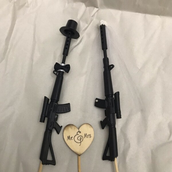 Machine Gun Weapon Wedding Cake Topper Army Police Themed Hunting Groom ...