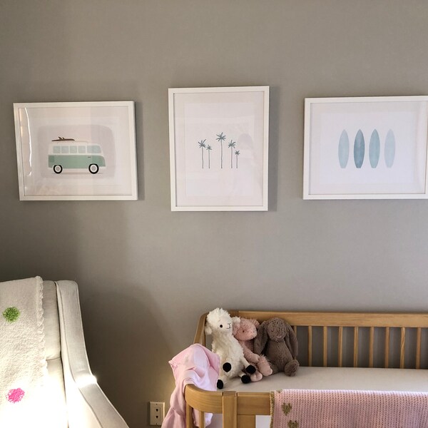 Blue Surfboard Wall Art, Watercolor Beach Nursery Decor, Printable ...