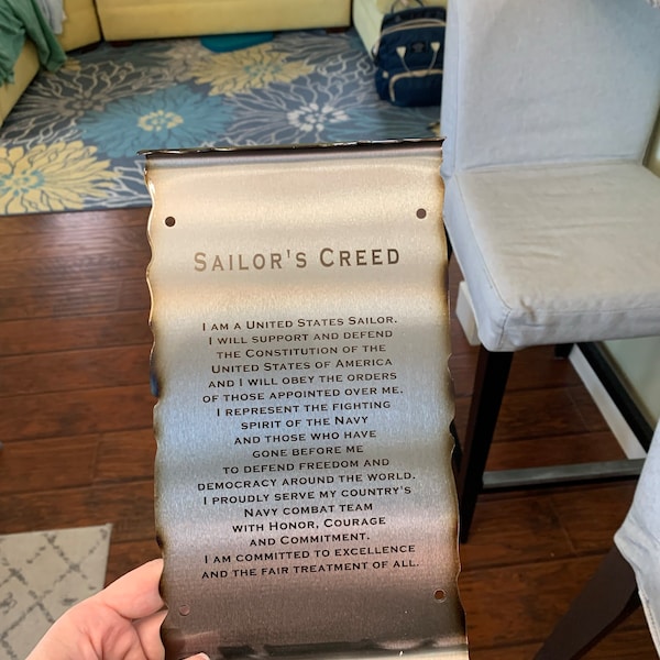 Sailor’s Creed, Sailor Gifts, US Navy Gifts, Prayer Scroll Sign, Metal ...
