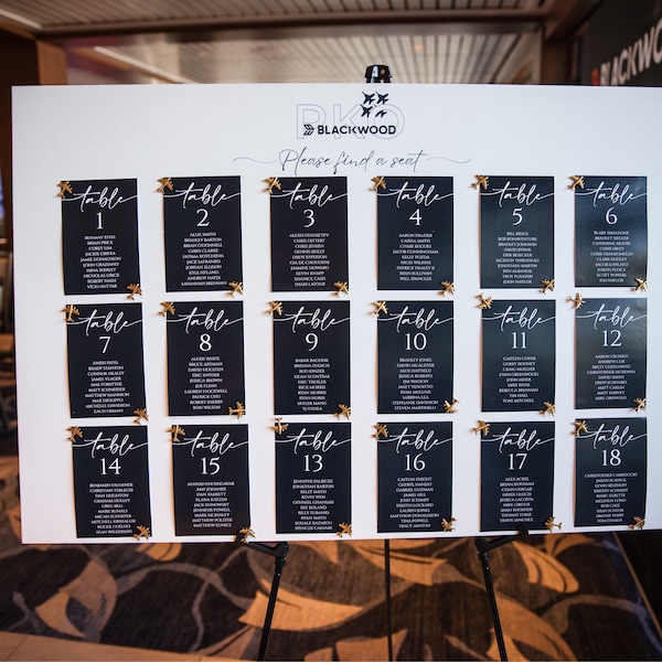 3x5 Black Wedding Seating Card Template, Black Table Seating Chart ...
