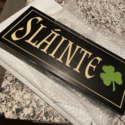 Mini St. Patrick's Day Decor Slainte Small Wood Sign With Shamrock Tiny ...