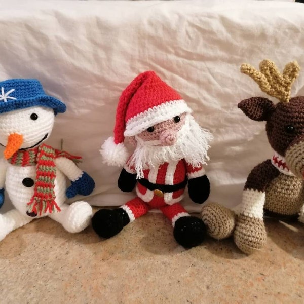 Amigurumi Christmas Crochet Patterns X4 PDF- Santa Reindeer Snowman Elf ...