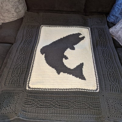 Fish on Blanket Crochet Pattern Afghan, Decorative Throw Blanket ...
